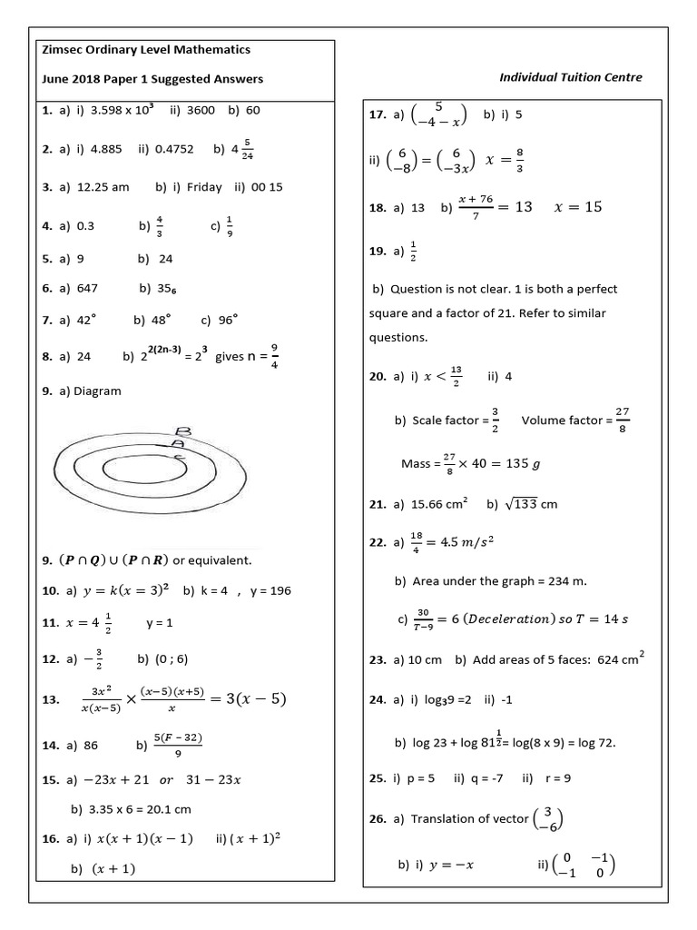 O-Levels Mathematics 2018 Answers | PDF | Mathematics | Euclidean Geometry
