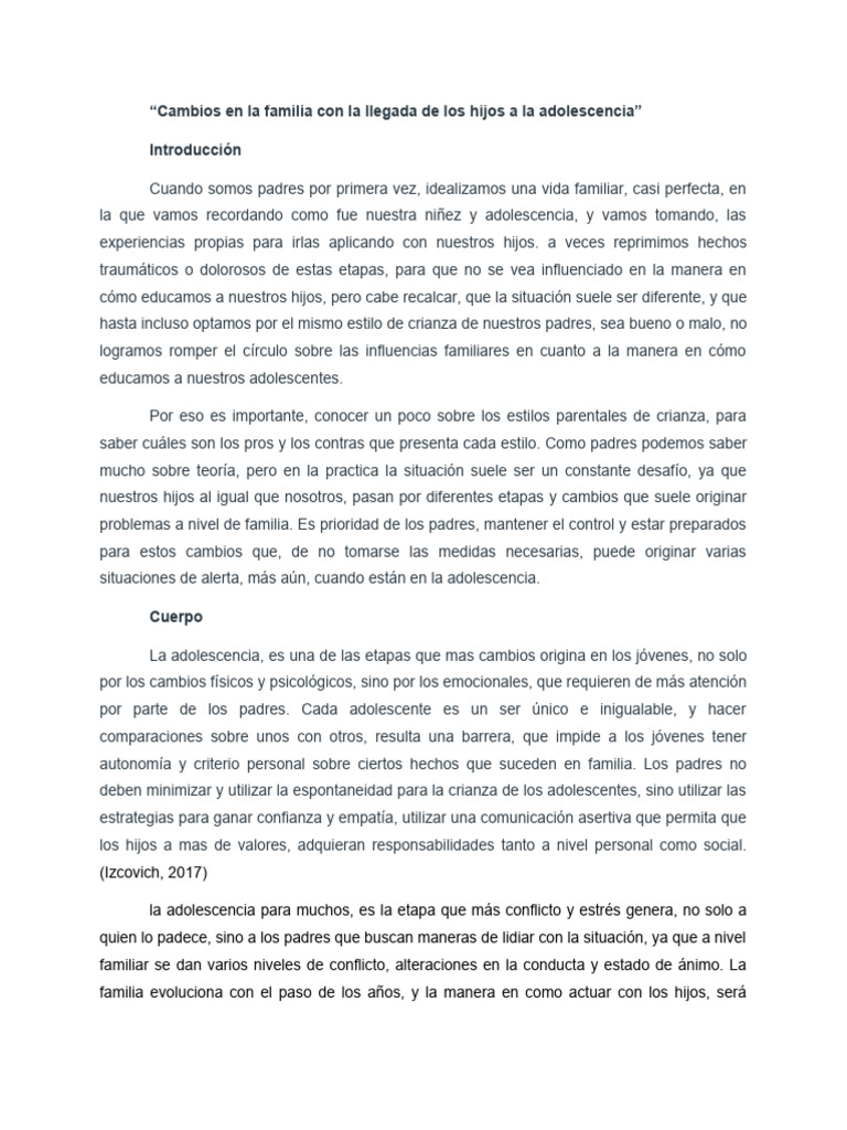 Cambios en La Familia Con La Llegada de Los Hijos A La Adolescencia ...