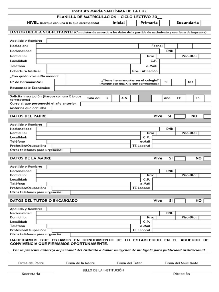 Ficha Matriculacion Es 20XX | PDF