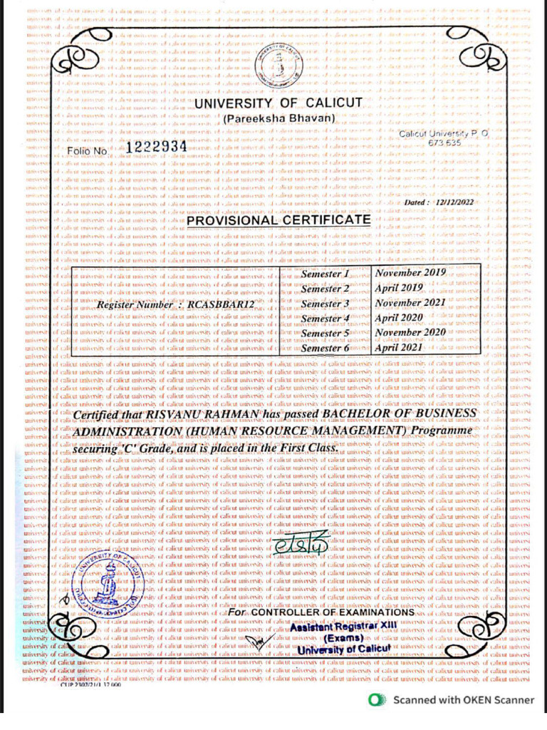 Calicut University Mark List Model | PDF