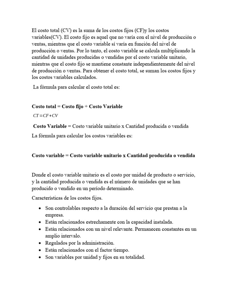 Calculo de Costo Total y Costo Variable | PDF | Costo | Business