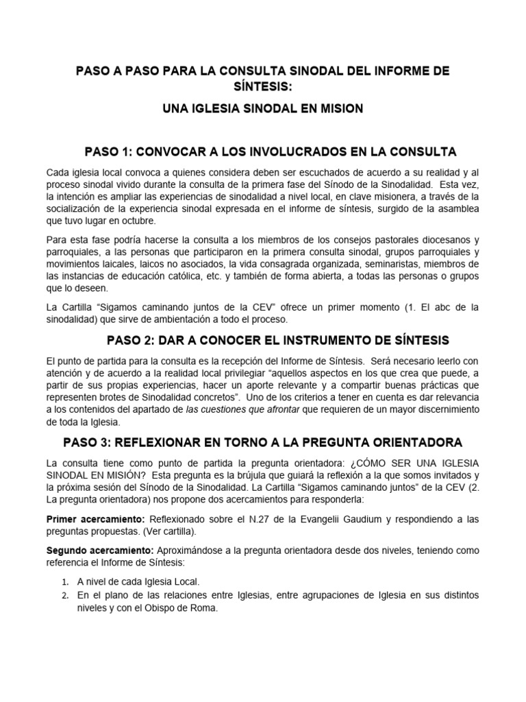 Paso A Paso para La Consulta Sinodal Spev | PDF | Sínodo | Iglesia Católica