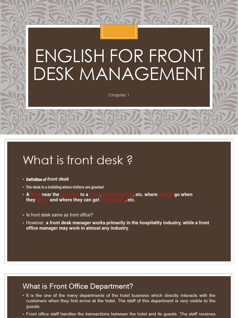 Chapter 1 - English For Front Desk Management | PDF | Customer Satisfaction