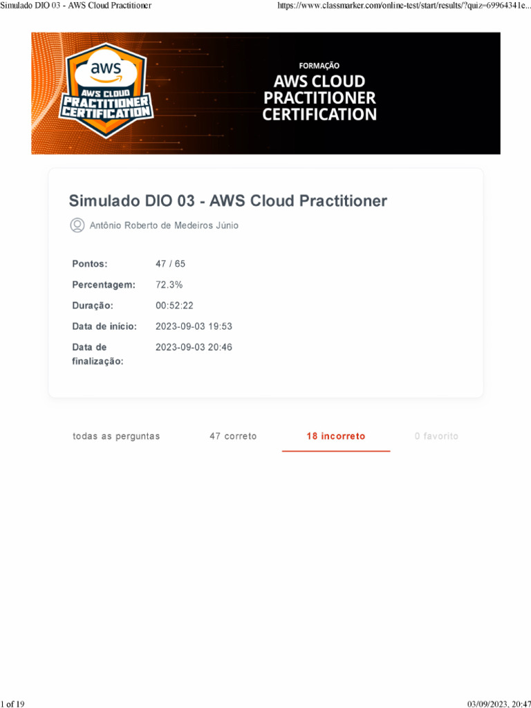 Simulado 3 - DIO - AWS Cloud Practitioner | PDF