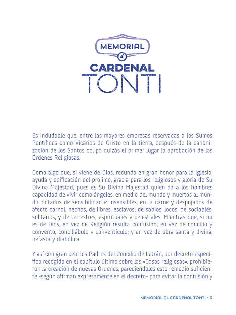 Memorial Al Cardenal Tonti | PDF | Iglesia Católica