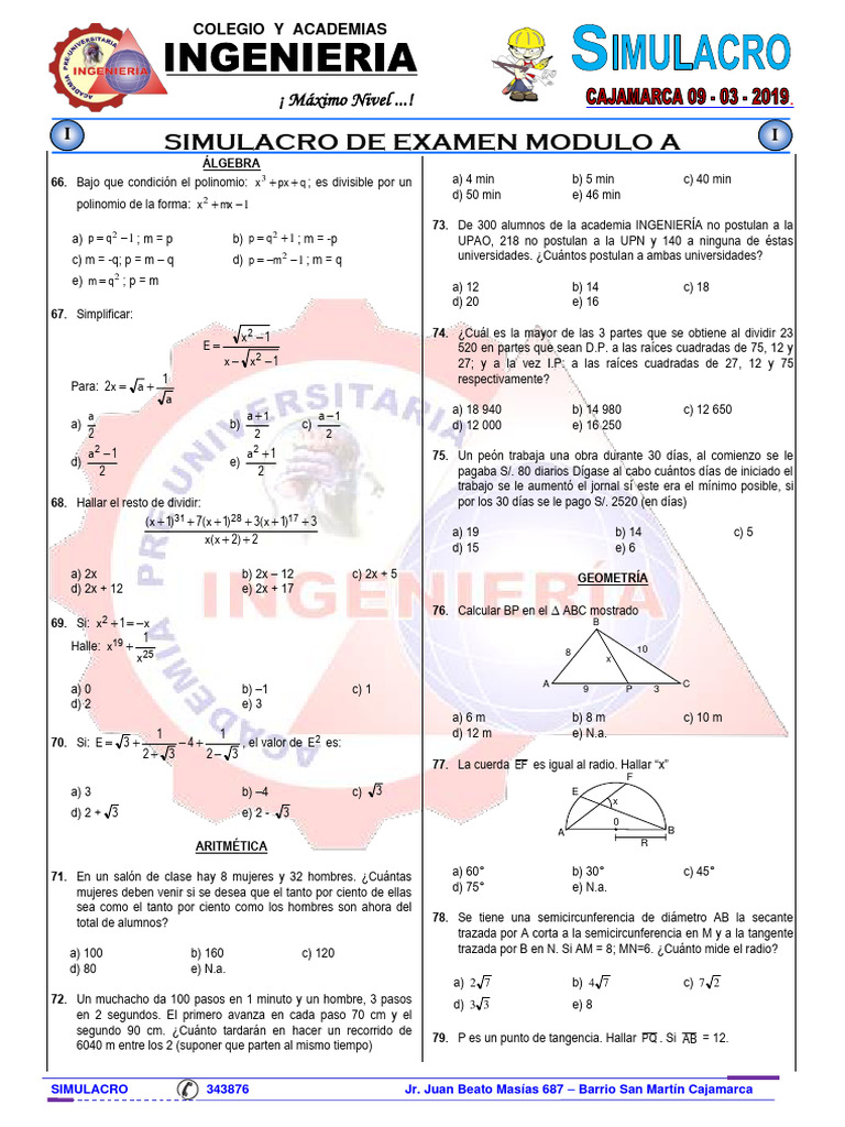 Simulacro - MODULO A - 022224 | PDF | Matemática Elemental | Matemáticas