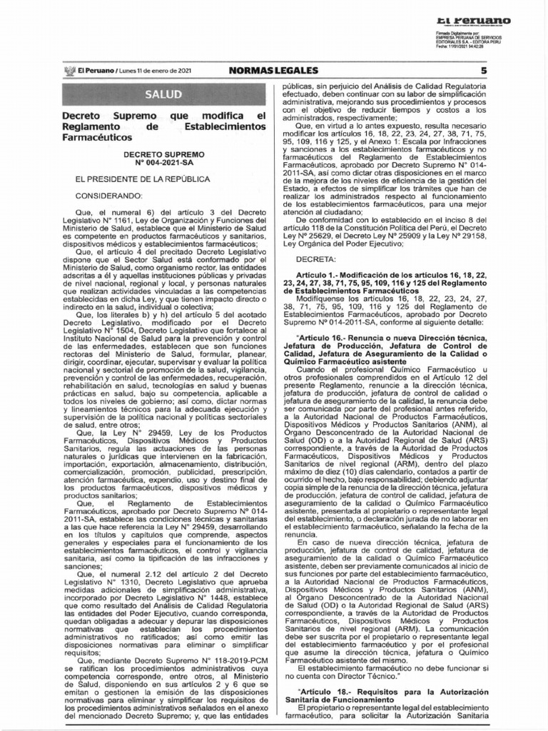Decreto Supremo N°004-2021-SA | PDF