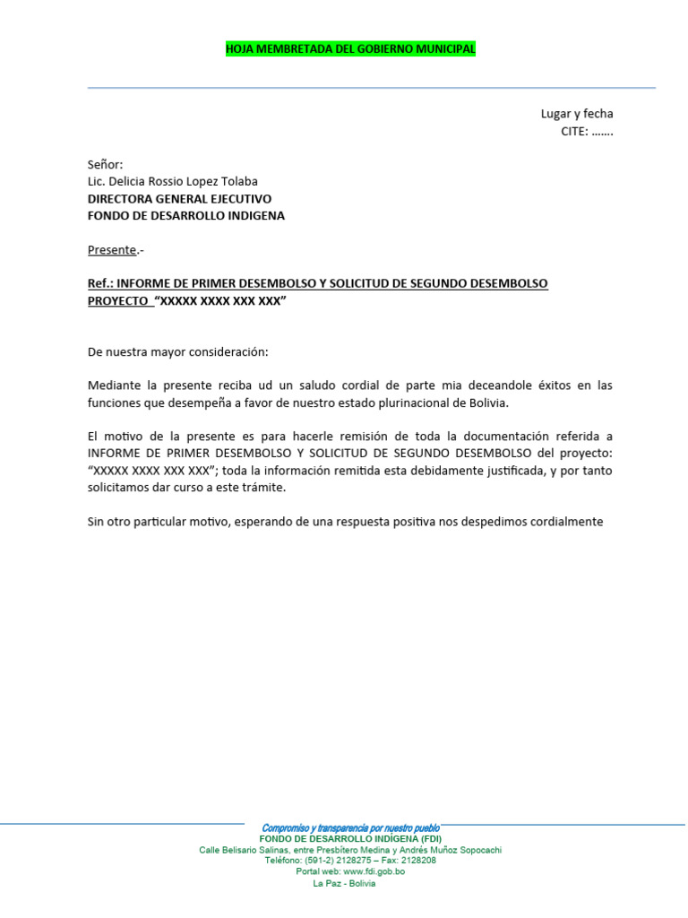 Formato Informe Tecnico de Obra Desembolso 2023 (Fiscal) | PDF ...