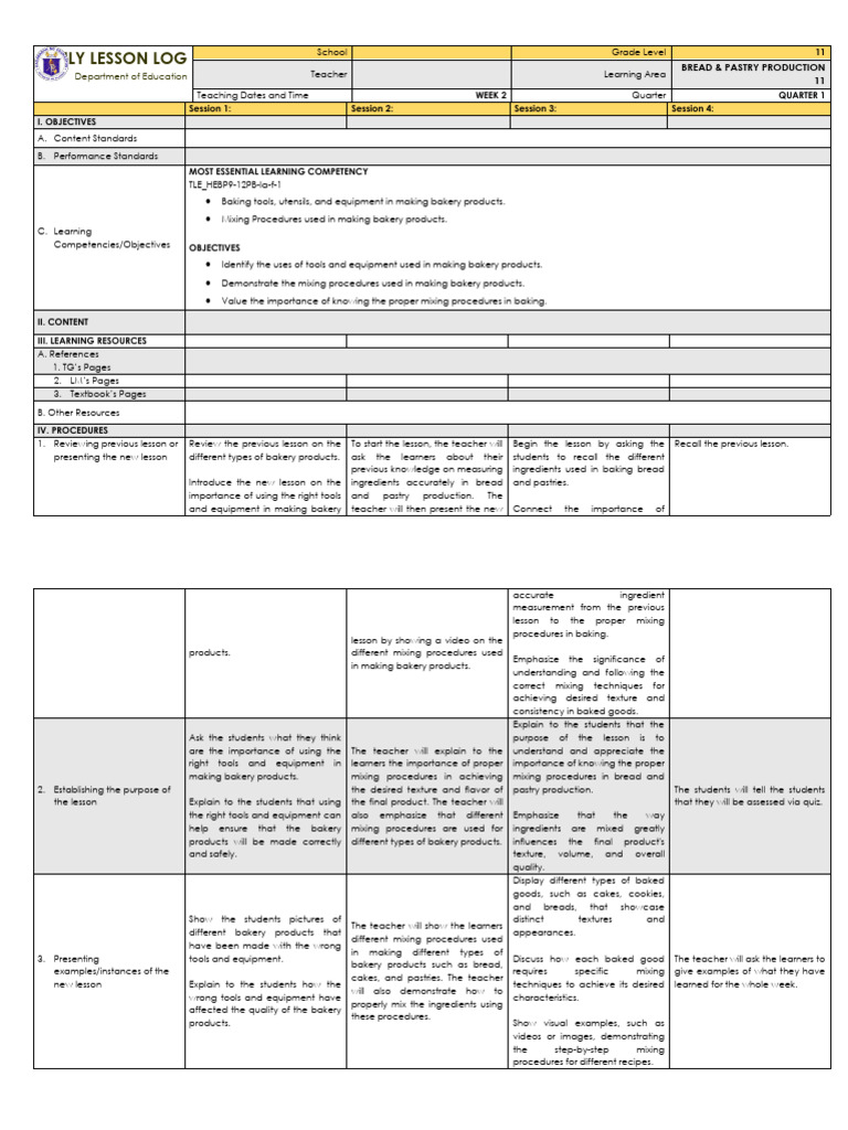 BPP1 Quarter1 Week2 | PDF | Learning | Bakery