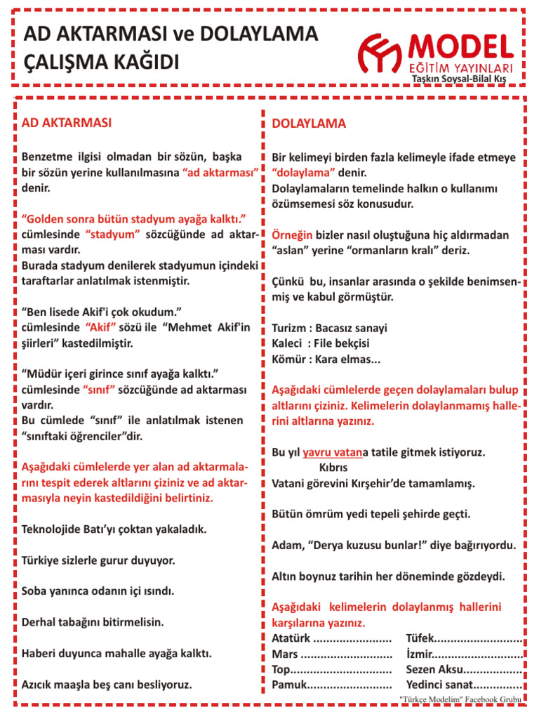Ad Aktarması Ve Dolaylama Çalışma Kağıdı | PDF