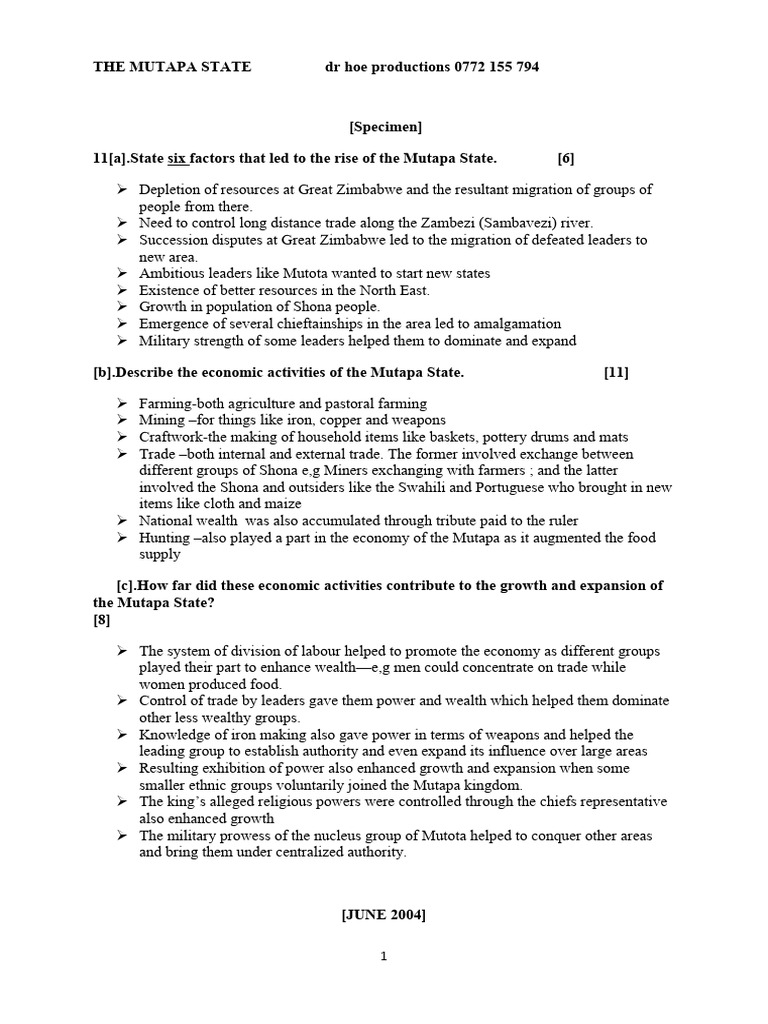 Rulers and Structure of the Mutapa State | PDF | History