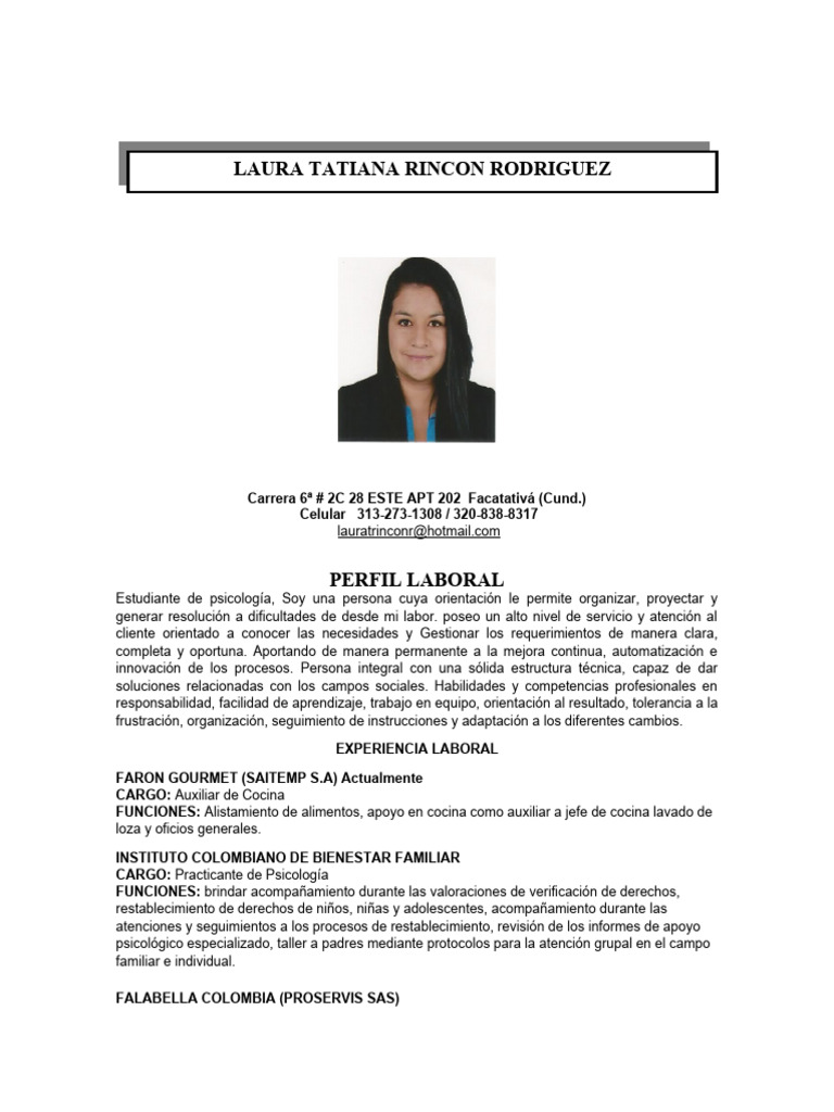 hoja de vida Laura Rincon | PDF | Sicología