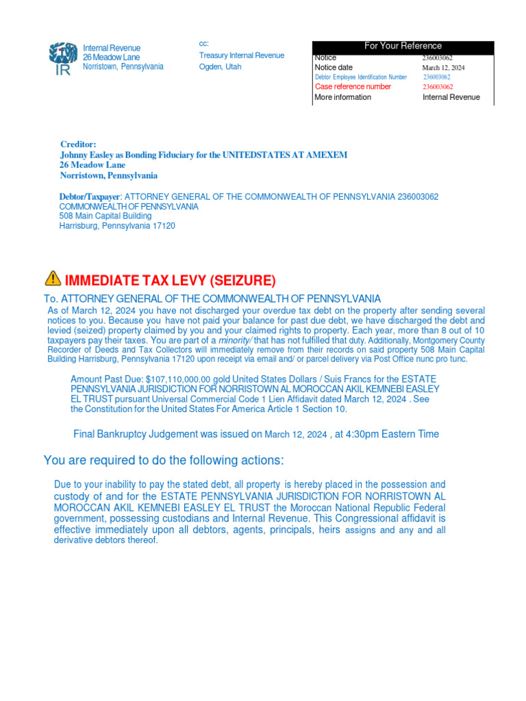 Levy Attorney General of The Commonwealth of Pennsylvania $107 - 110 - 000 | PDF | Debt ...