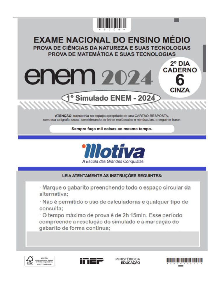 1o Simulado-Enem-2024 - Aluno | PDF | Biologia | Natureza