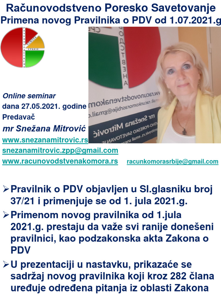 Prezentacija Novi Pravilnik o PDV Primena Od 1.7.2021.g. | PDF