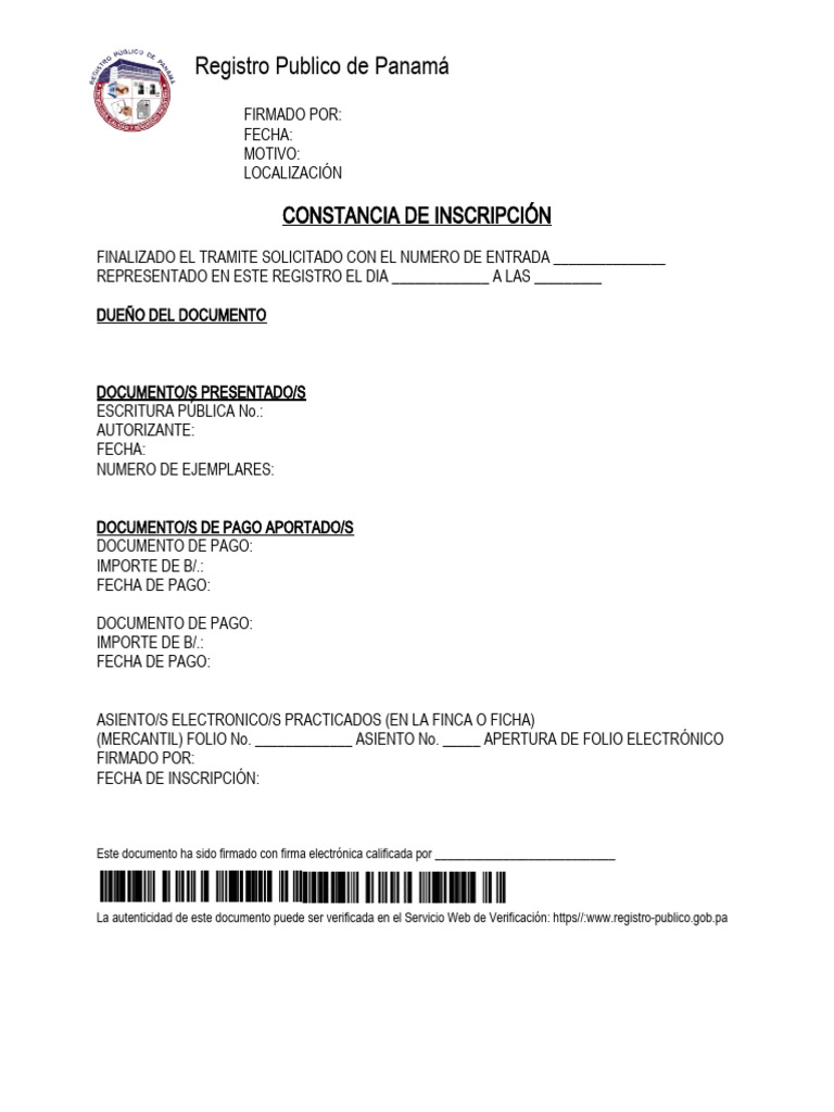 Formato de Inscripcion de Registro Publico | PDF