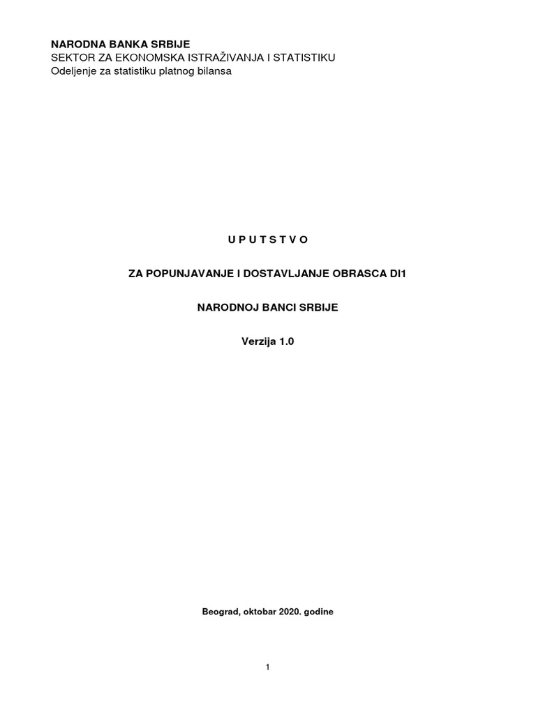 Obrazac DI1 Elektronsko Uputstvo | PDF