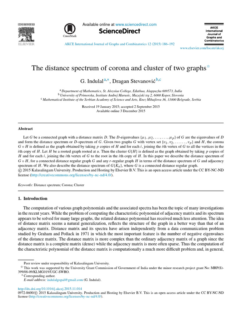 The Distance Spectrum of Corona and Cluster of Two Graphs | PDF ...
