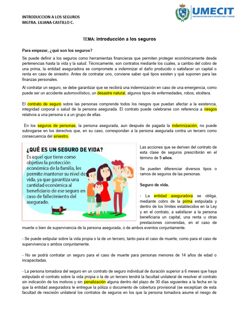 Tema Introduccion A Los Seguros Glosario | Descargar gratis PDF | Póliza de seguros | Seguro