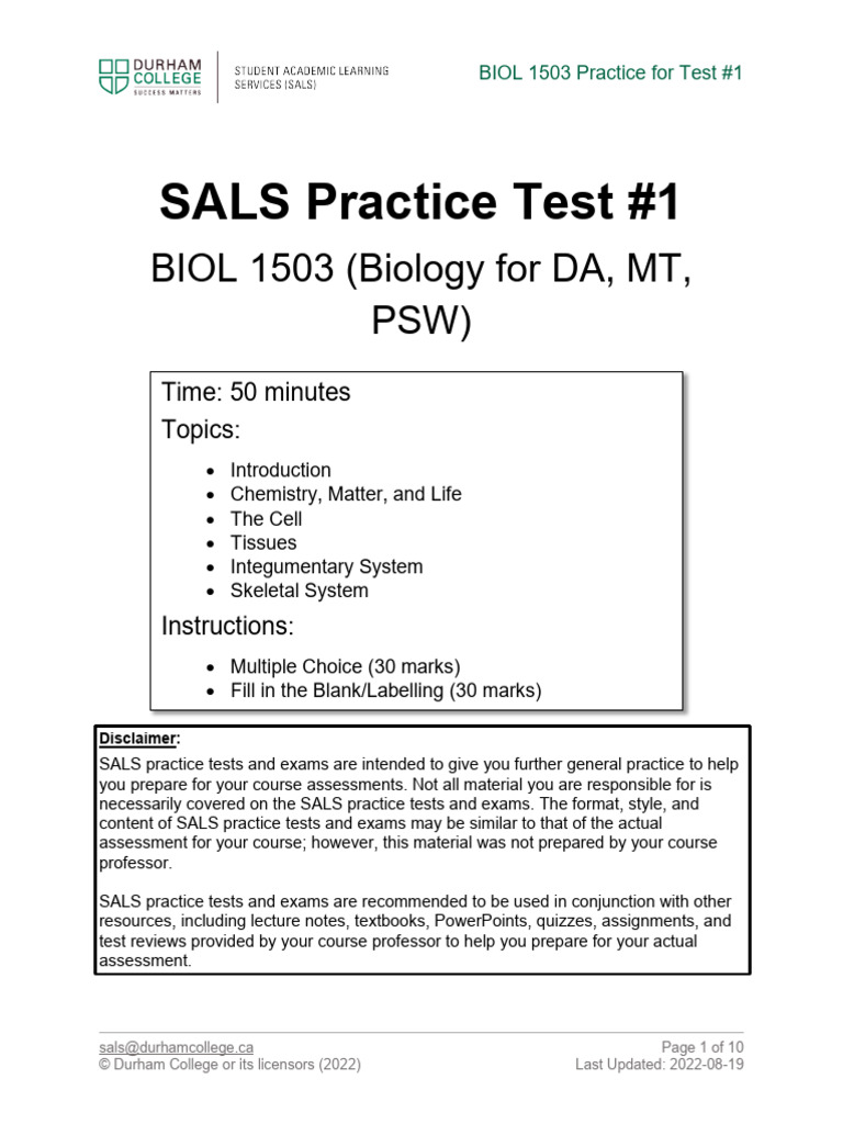 BIOL 1503 Test #1 Practice Guide | PDF | Bone | Epithelium