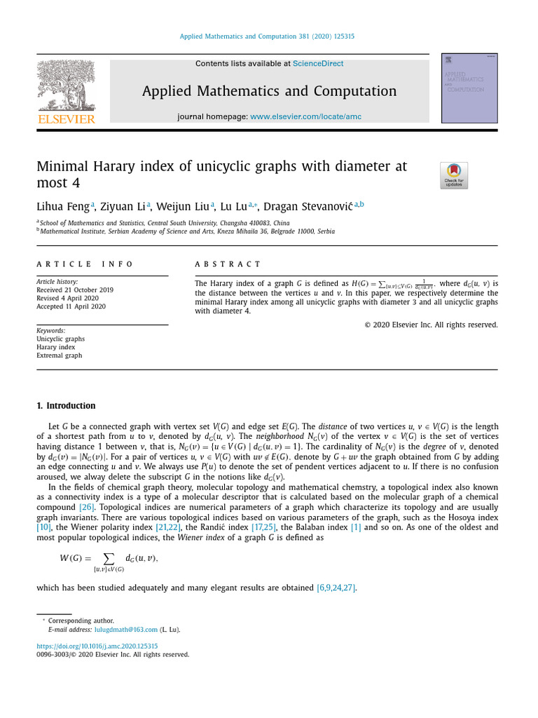 Minimal Harary index of unicyclic graphs with diameter at most 4 | PDF | Vertex (Graph Theory ...