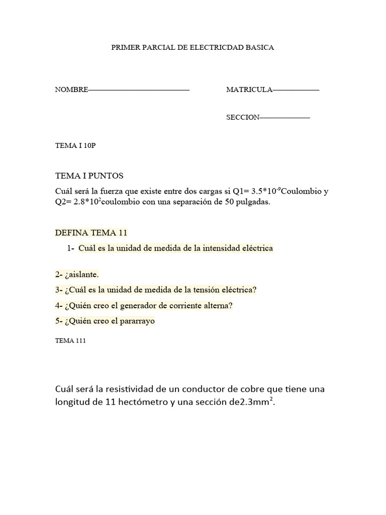 Primer Parcial Electricidad Basica | PDF