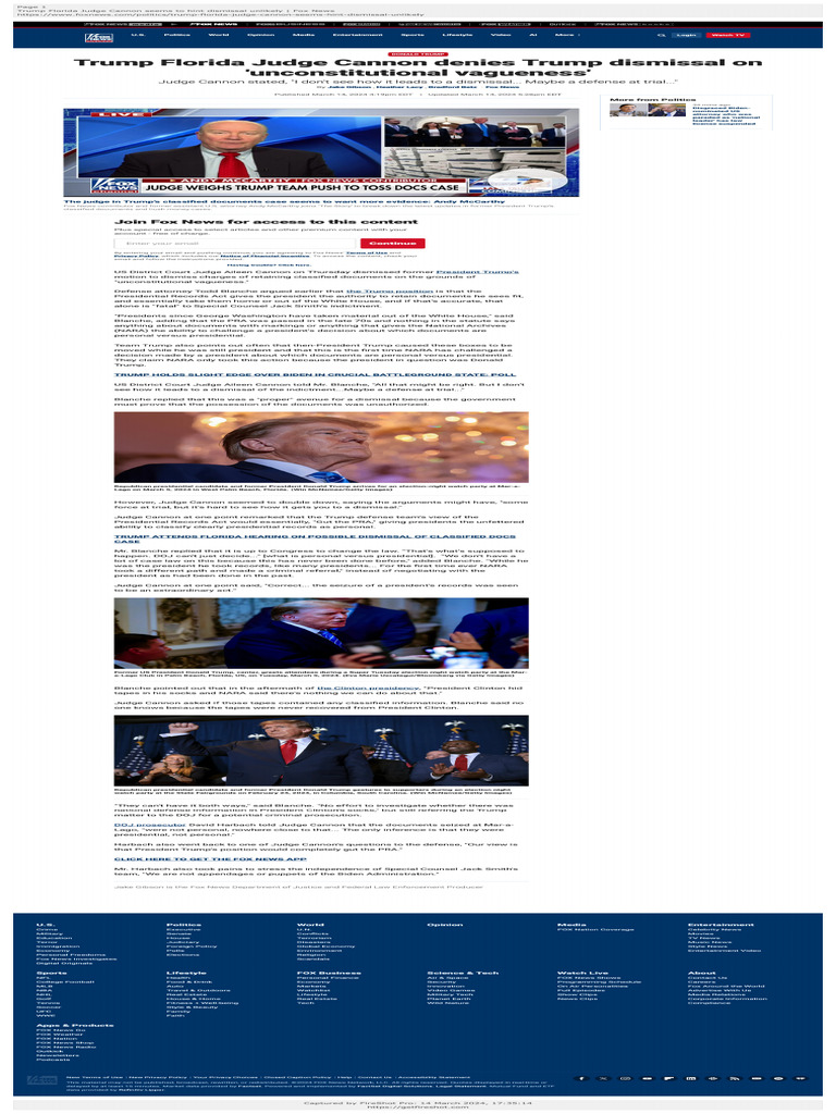 Trump Florida Judge Cannon Seems To Hint Dismissal Unlikely | PDF | Donald Trump | American ...