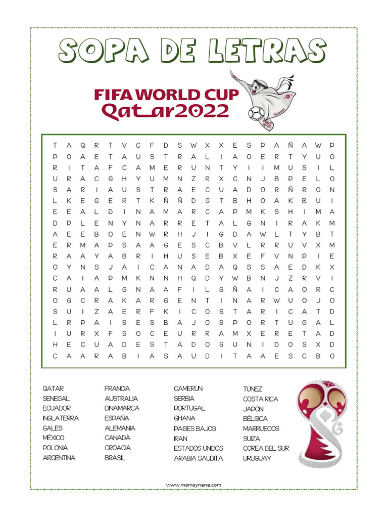 Sopa de Letras de Países y Fútbol | PDF | FIFA Copa del Mundo | Equipos ...