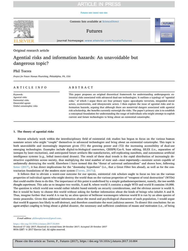 Agential Risks and Information Hazards | PDF | Global Catastrophic Risk ...
