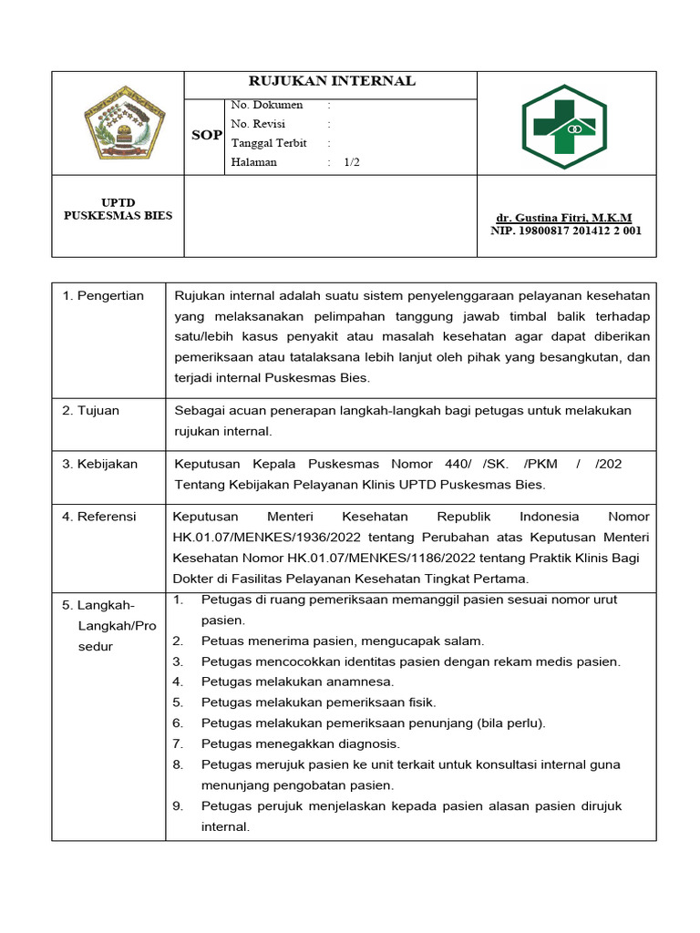SOP Rujukan Internal | PDF