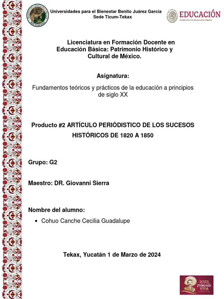 Artículo Periódistico de Los Sucesos Históricos de 1820 A 1850 | PDF