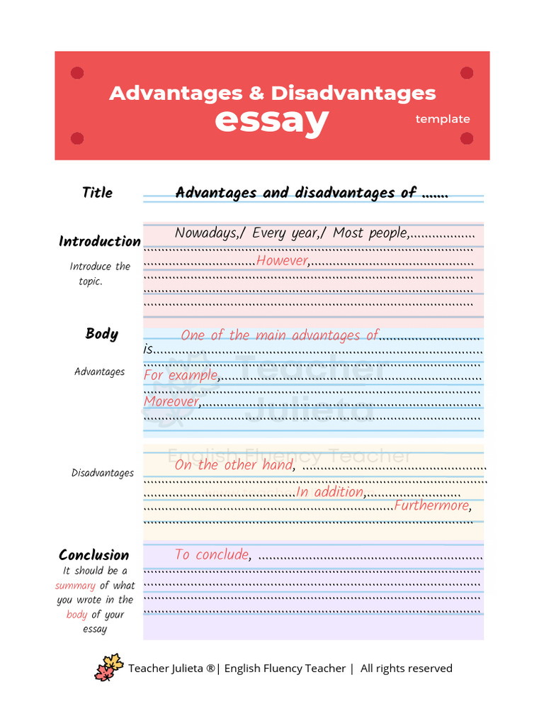 Advantage and Disadvantage Essay Template Teacherjulieta | PDF ...