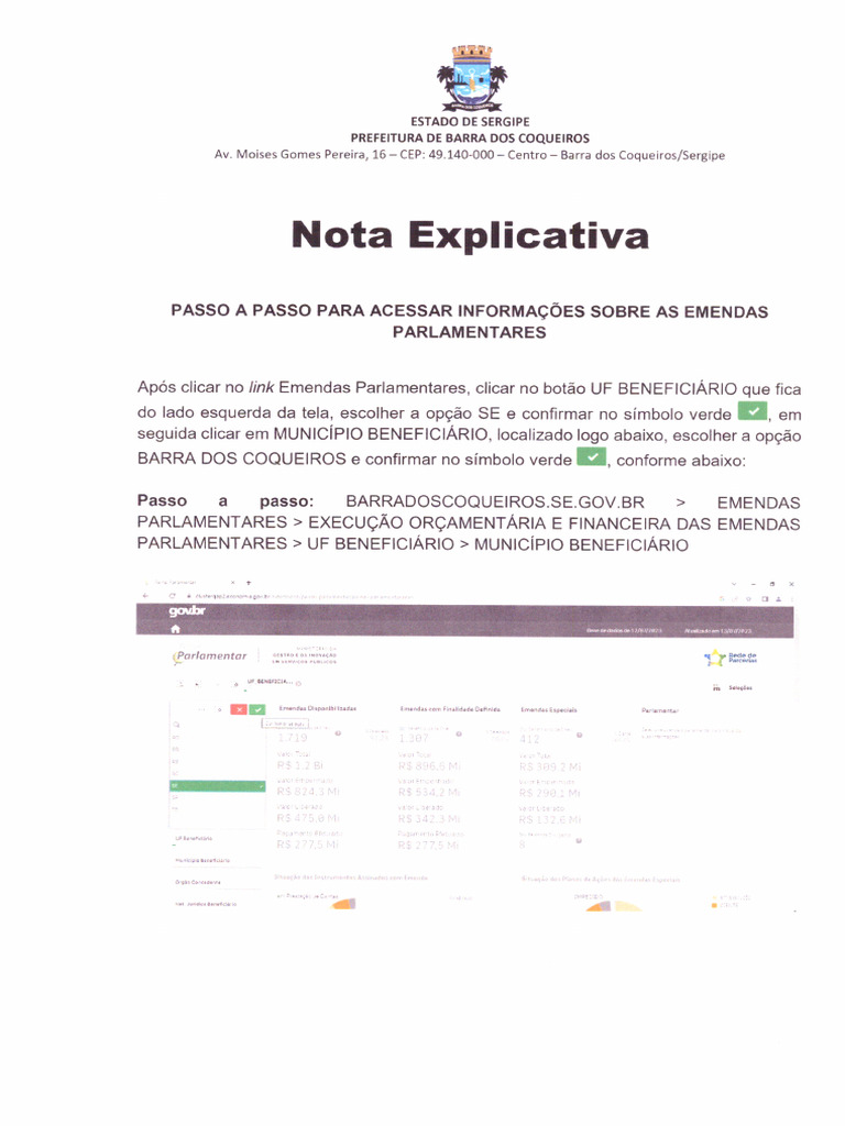 Nota Explicativa - Emendas Parlamentares - 0 | PDF