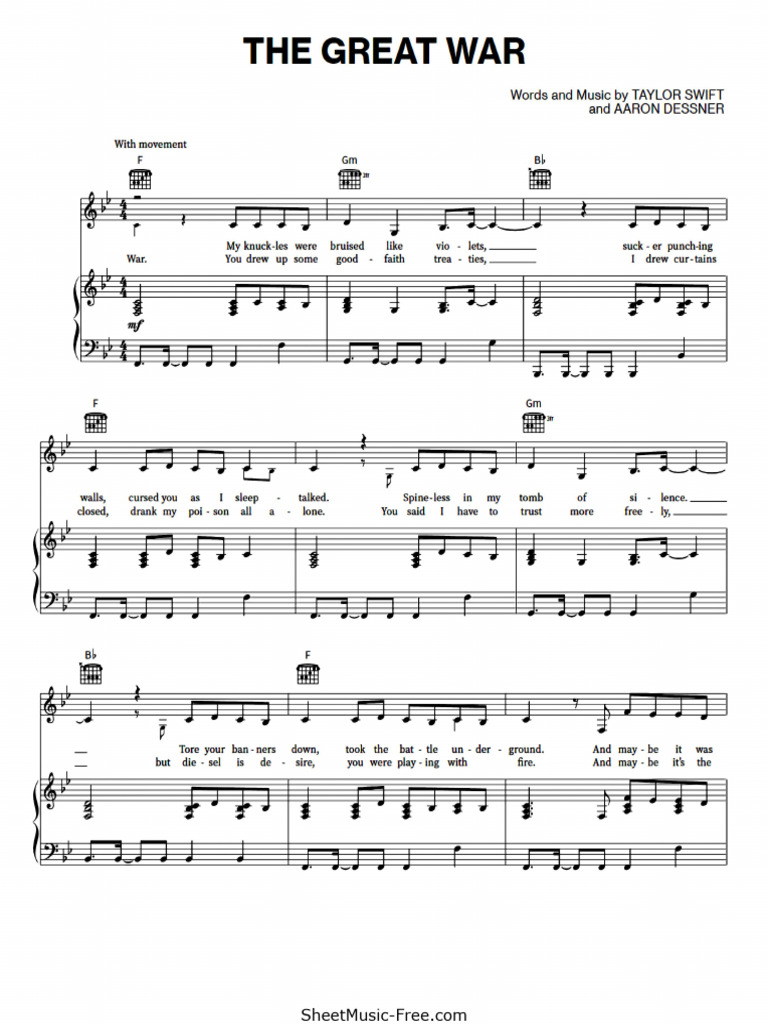 The Great War Sheet Music Taylor Swift | PDF