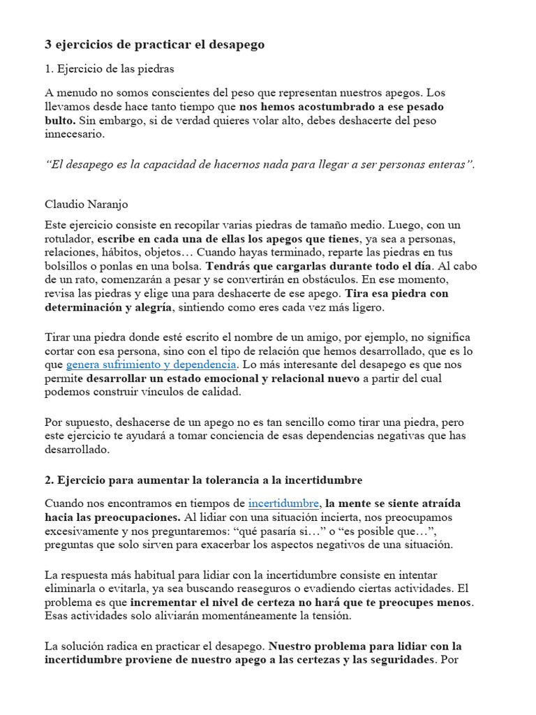 3 Ejercicios de Practicar El Desapego | PDF