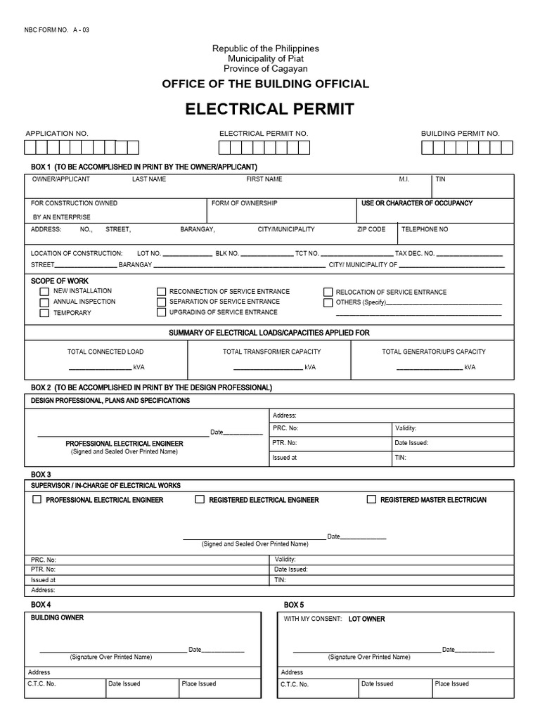 Electrical Permit Form | PDF