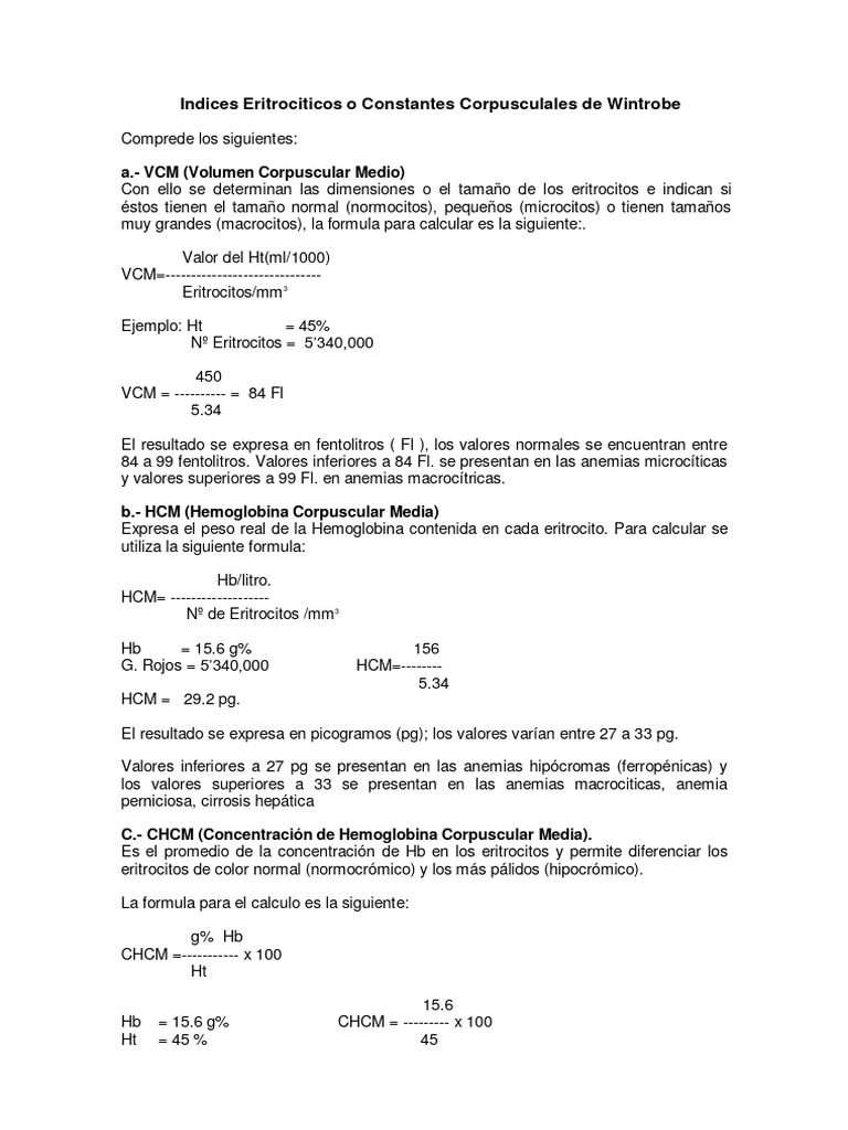 Cálculo de Constantes Corpusculares | PDF