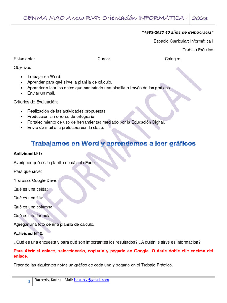 Trabajo Práctico Informática I | PDF | Hoja de cálculo | Informática