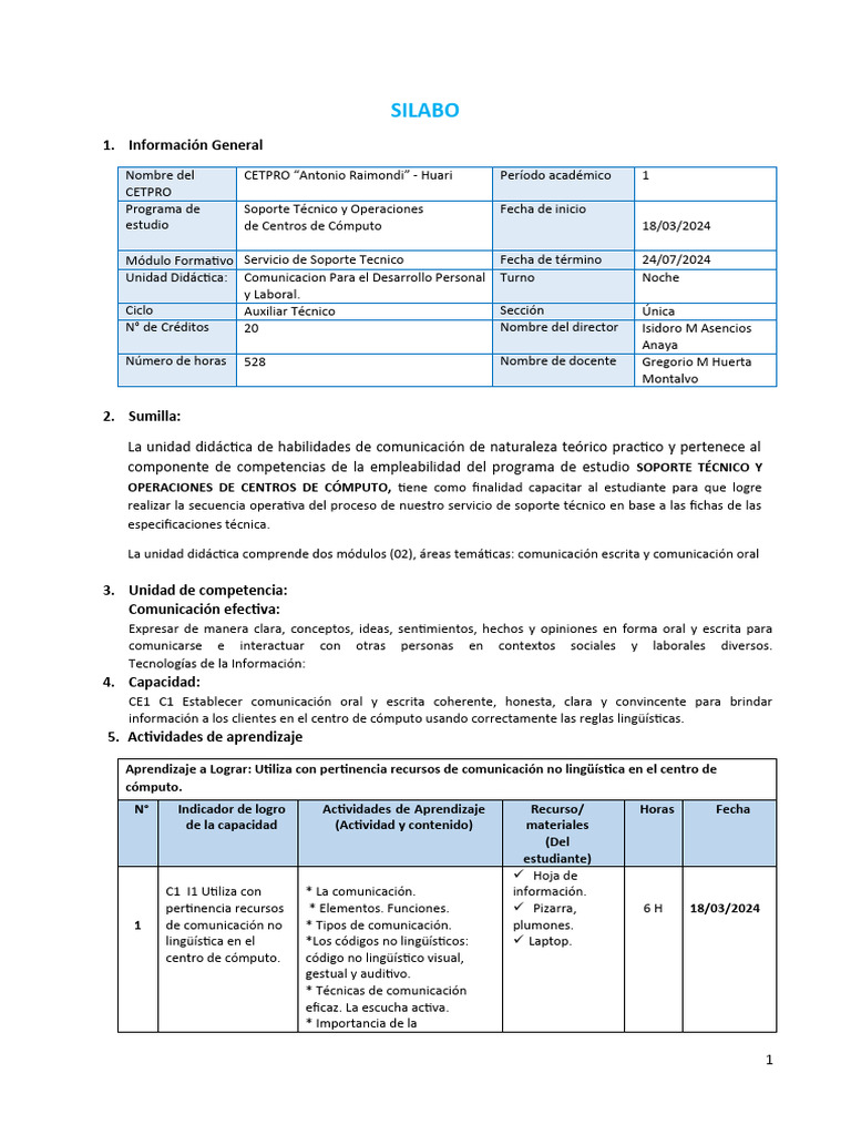 Esquema de Silabo Ud1 Peluqueria | PDF | Aprendizaje | Evaluación