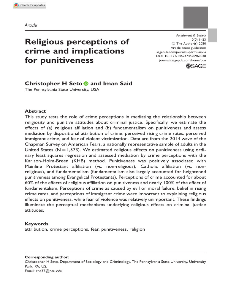 Religious Perceptions of Crime and Implications For Punitiveness ...
