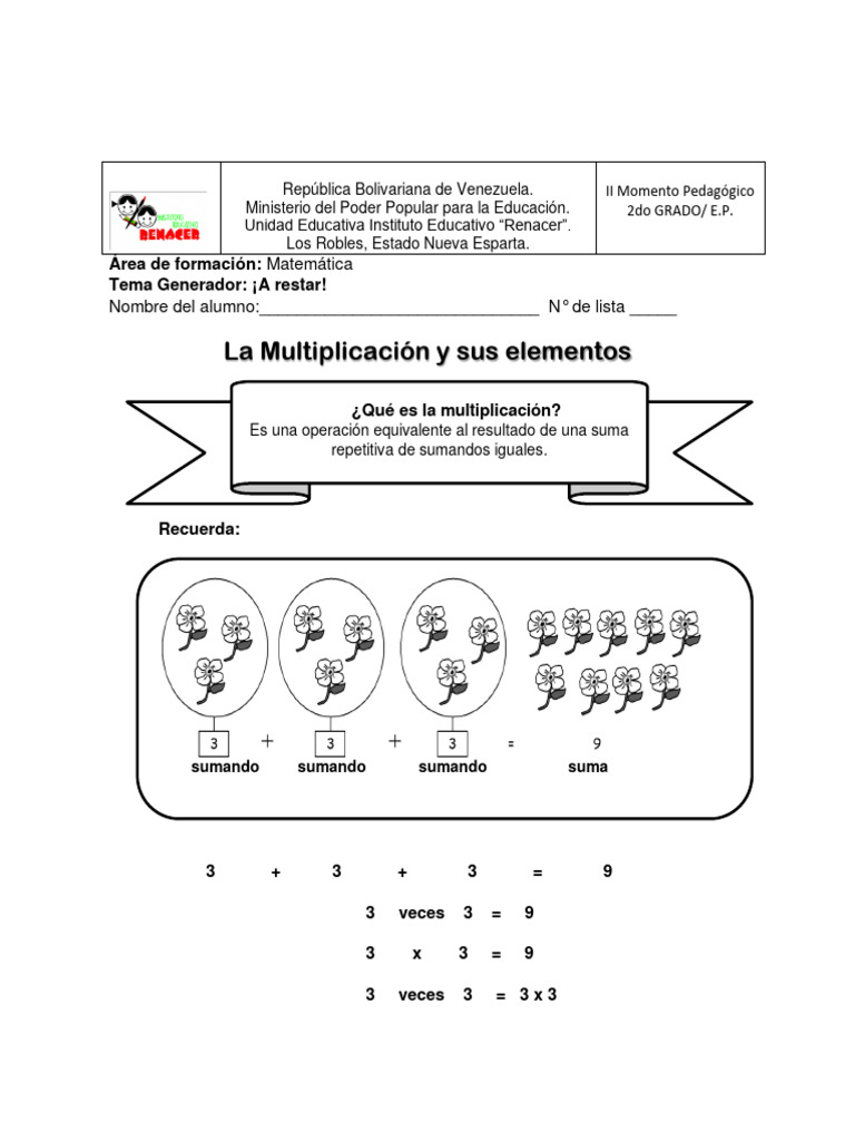 Guia 5 2do Grado 2L 2023-2024 | PDF | Multiplicación | Agua