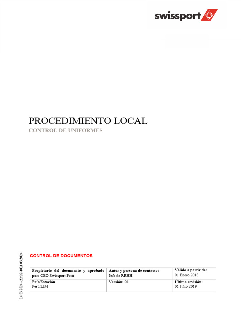 Procedimiento Local de Control de Uniformes-Lim | PDF