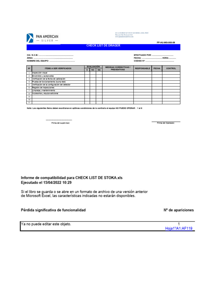 Check List de Drager | Descargar gratis PDF | Microsoft Excel ...