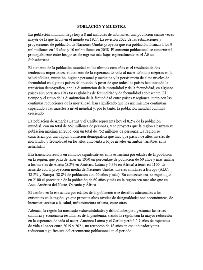 POBLACIÓN Y MUESTRA | PDF | Población mundial | Población