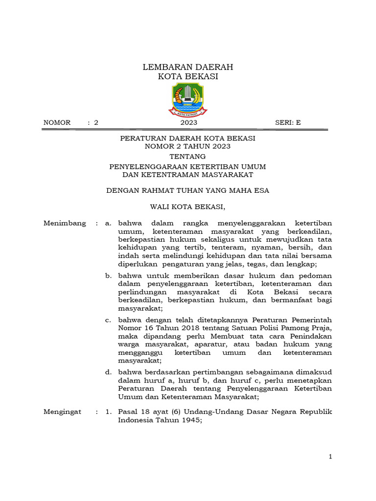 PERDA 2023 - 2 Penyelenggaraan Ketertiban Umum Dan Ketentraman ...