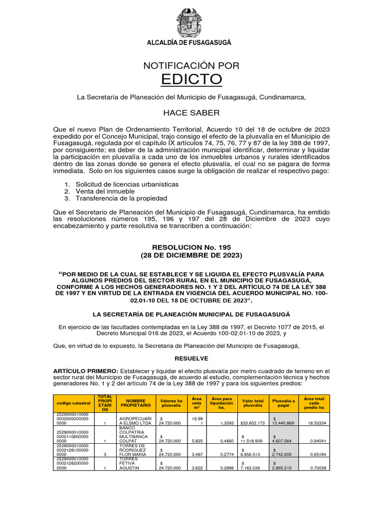 6 Formato Edicto Plusvalia - Publicación de Aavisos - 240306 - 145430 | PDF | Ciencias Políticas