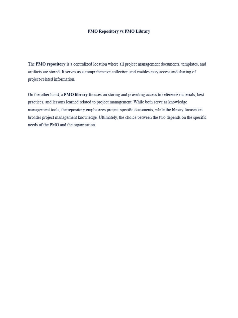 PMO Repository Vs PMO Library | PDF