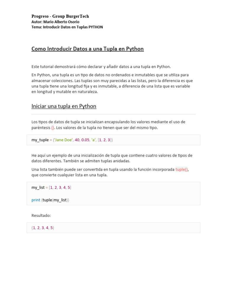 Como Introducir Datos a una Tupla en Python.pdf | PDF | Python ... Como Introducir Datos a una Tupla en Python.pdf | PDF | Python ...