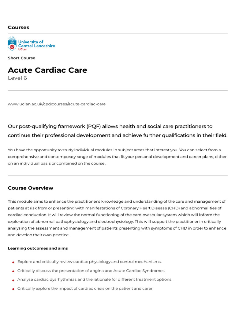 Acute Cardiac Care Short Course | PDF | Coronary Artery Disease | Heart