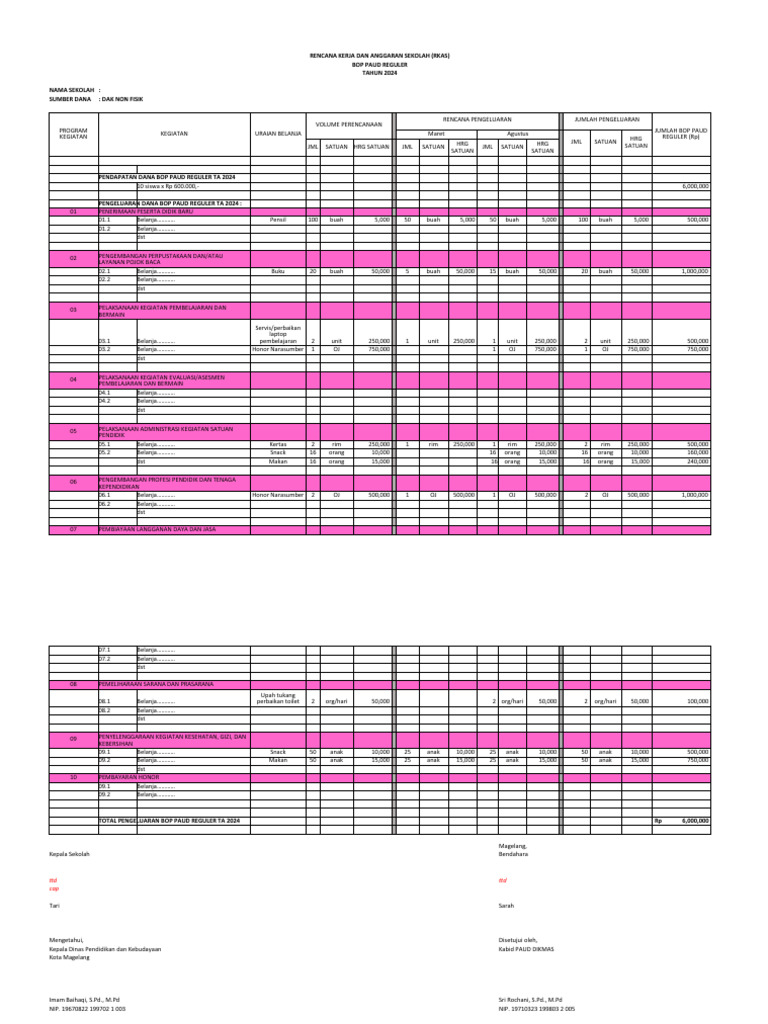 Contoh RKAS DAK 2024 Kirim Sekolah | PDF